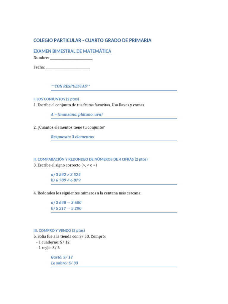 Examen Matematica Con Respuestas | PDF