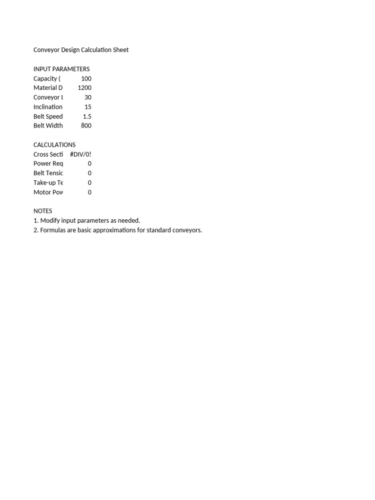 Conveyor Design Calculation Sheet | PDF