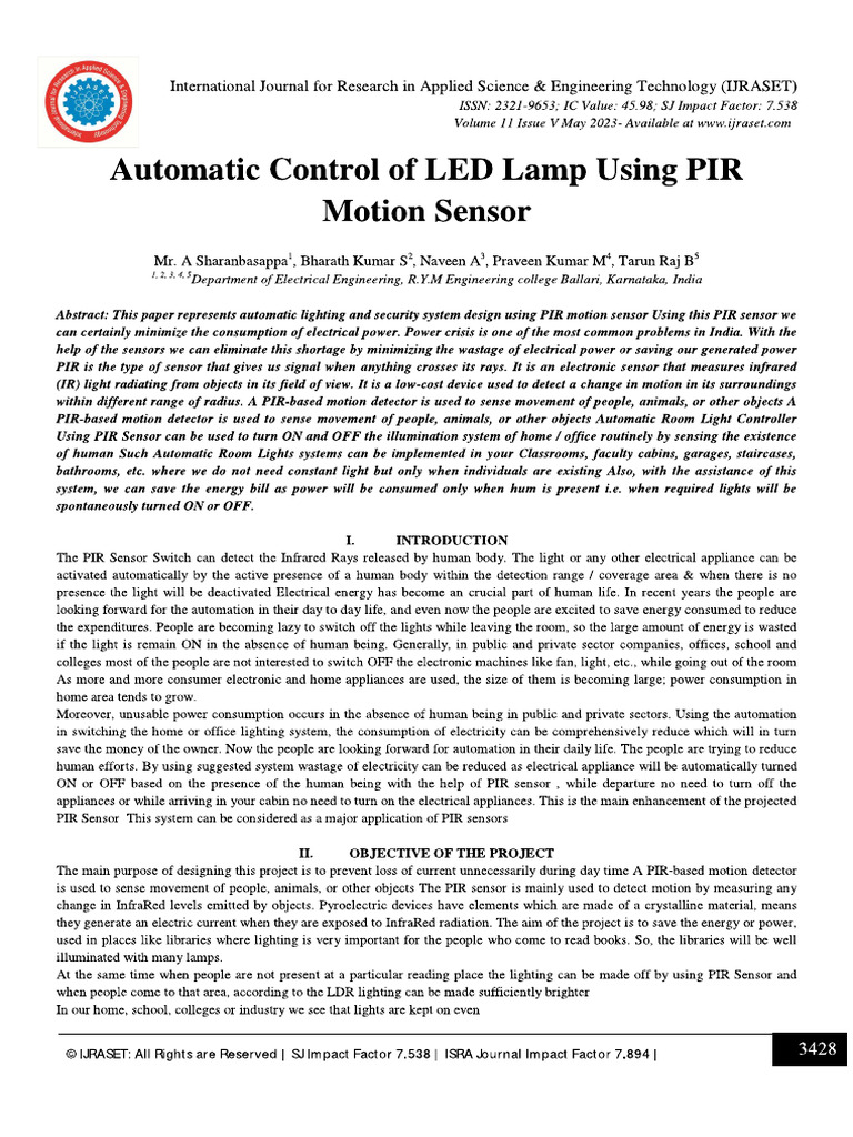 Automatic Control of Led Lamp Using Pir Motion Sensor | PDF