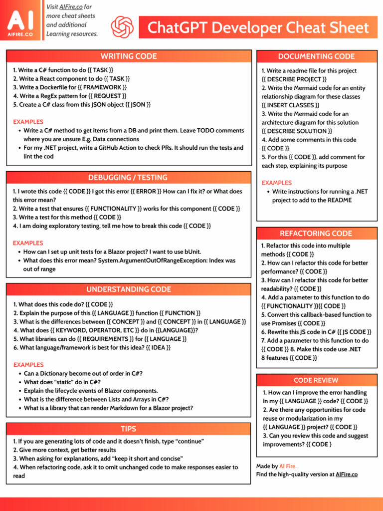 ChatGPT Developer Cheat Sheet - 230709 - 191820 | PDF