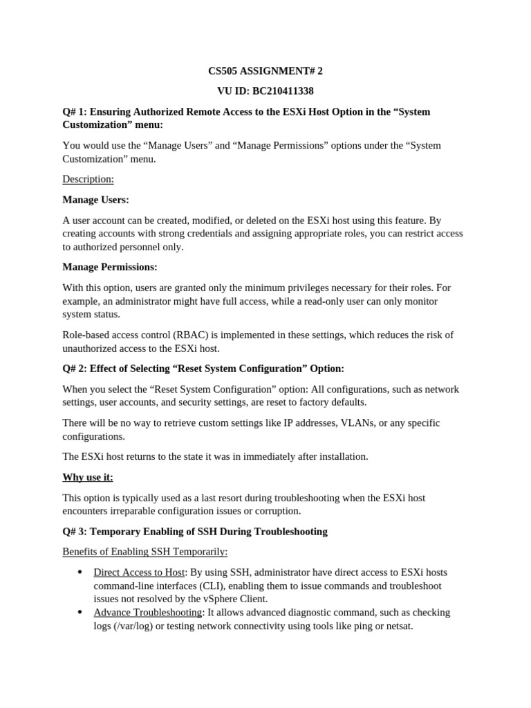 Fall 2024 - CS505 - 2 - BC210411338 | PDF | Secure Shell | Security