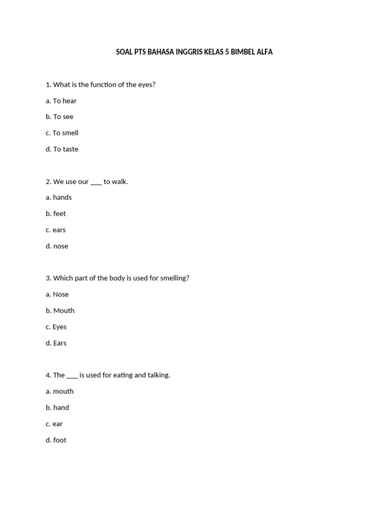 Soal Pts Bahasa Inggris Kelas 5-Wps Office | PDF | Zoology