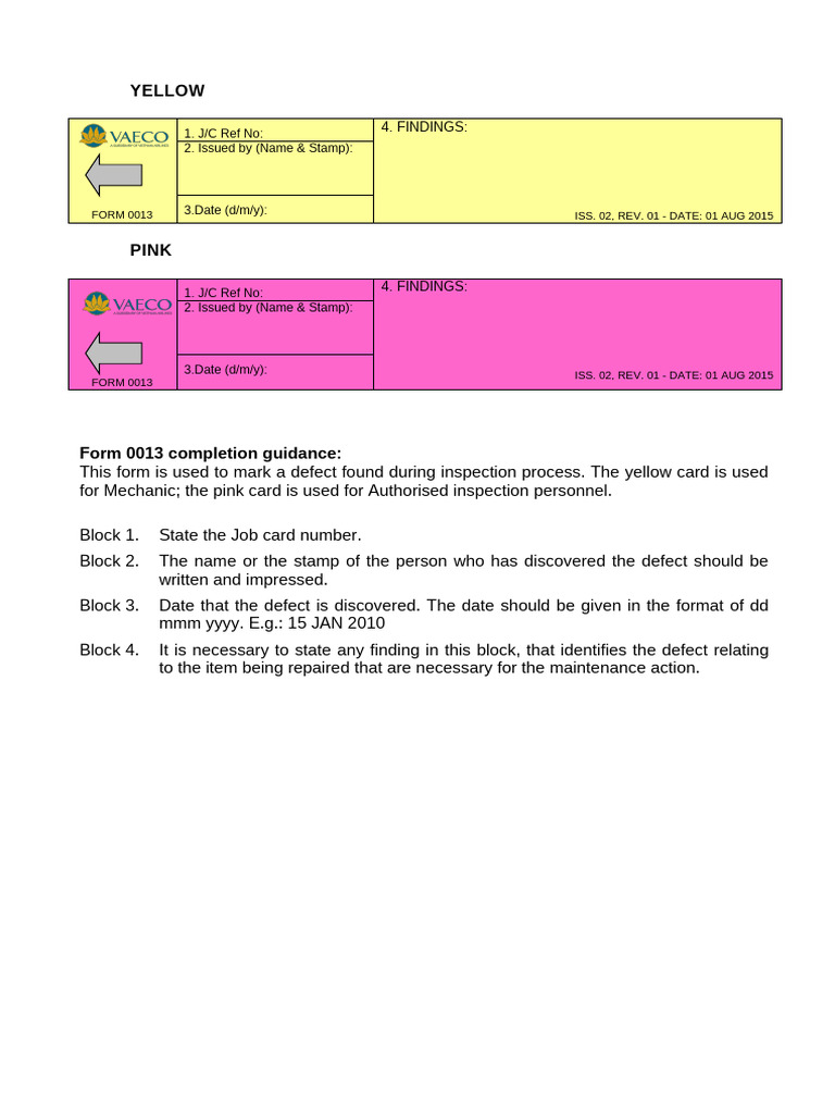 Form 0013 Defect Identification Tag | PDF