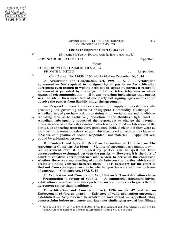 Govind Rubber Limited vs. Louis Dreyfus Commodities Asia Private ...