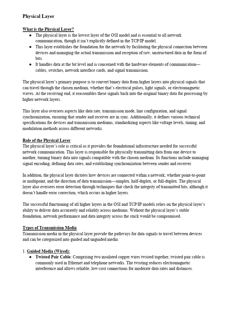 COMPUTER NETWORKS Physical Layer | PDF | Transmission Medium | Duplex (Telecommunications)