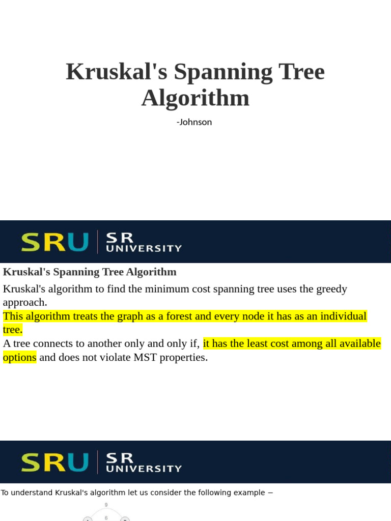 Kruskal's Spanning Tree Algorithm | PDF | Computational Problems | Computer Programming