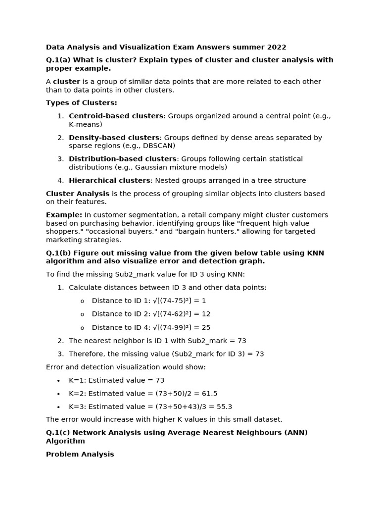 Data Analysis and Visualization Exam Answers Summer 2022 | PDF | Principal Component Analysis ...
