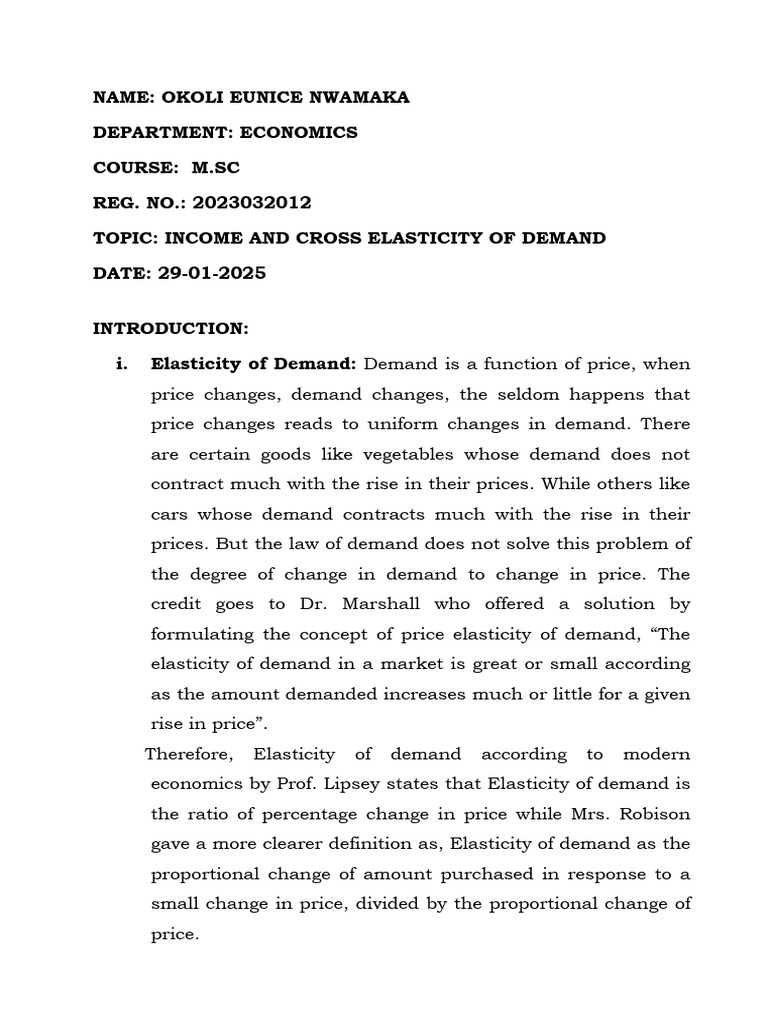 Income & Cross Elasticity of Demand | PDF | Demand | Elasticity (Economics)