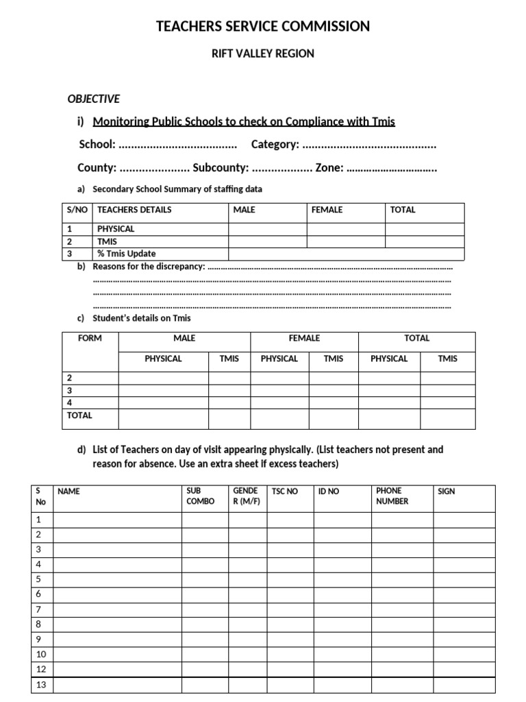 Tmis Secondary School Monitoring Tool | PDF