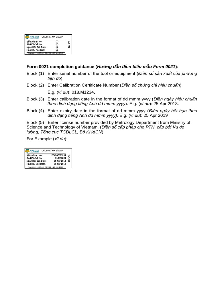 Form 0021 Calibration Stamp | PDF