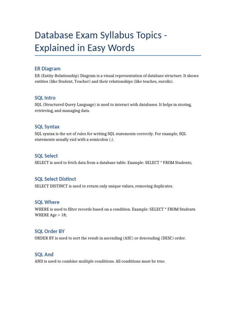 Database Exam Syllabus Overview | PDF