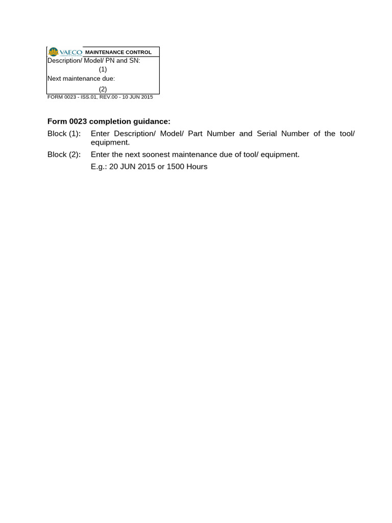 Form 0023 Maintenance Completion Guide | PDF