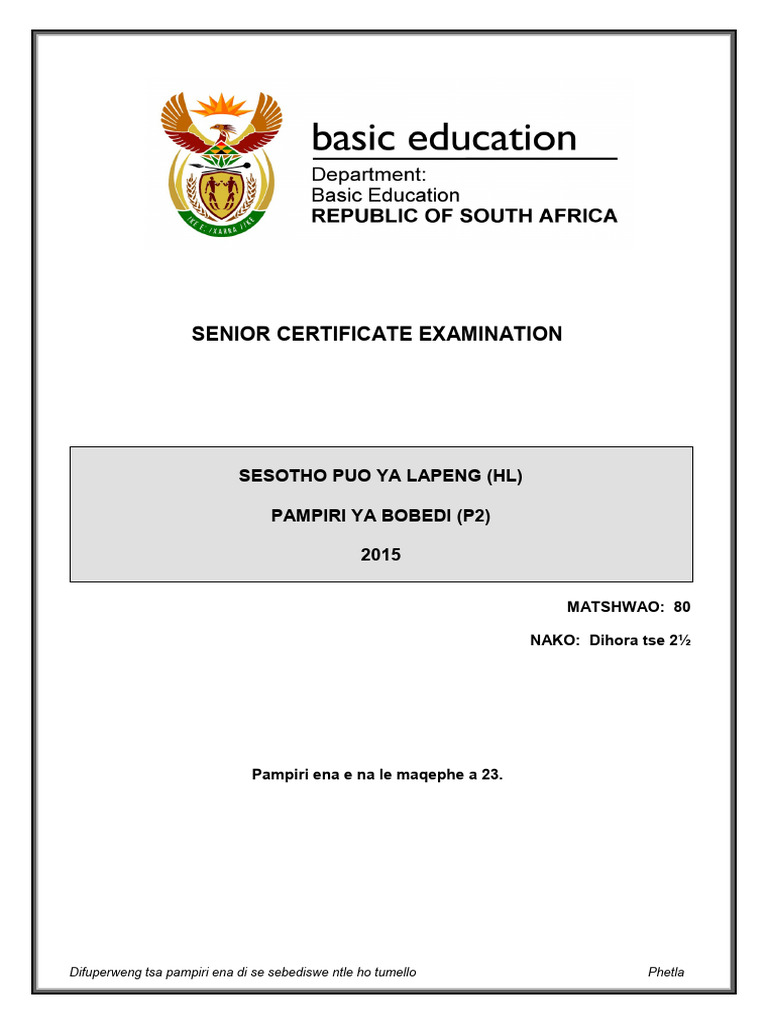 Sesotho HL P2 June-July 2015 | PDF