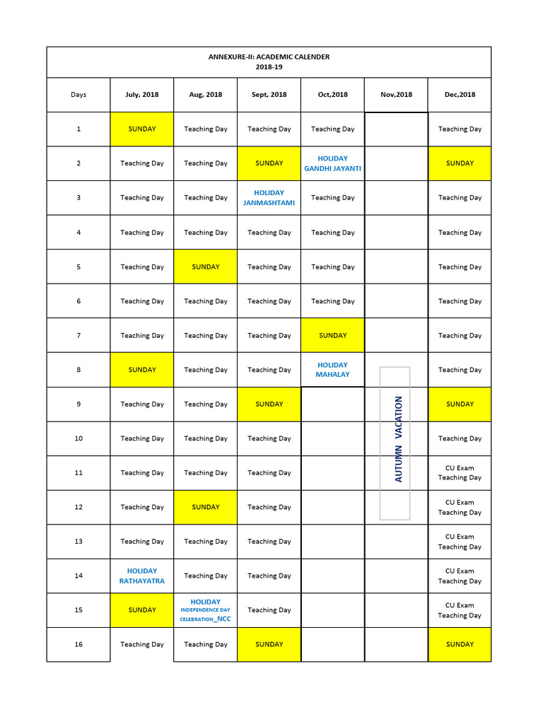 Academic Calendar 2018-19 Overview | PDF | Observances | Holidays