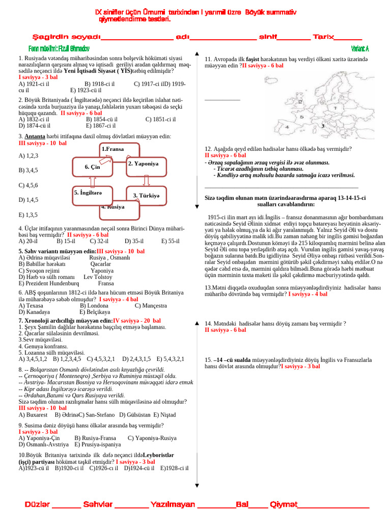 IX Sinif I Yarımil Böyük Summativ Möhürlü | PDF
