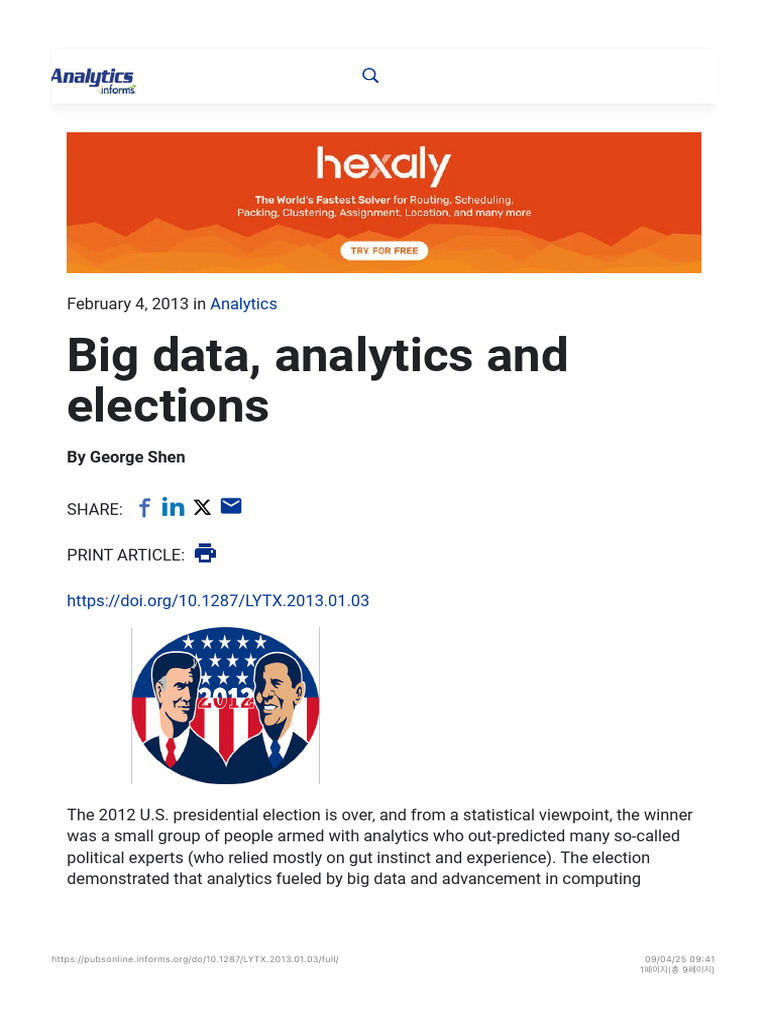 Big Data, Analytics and Elections - Analytics Magazine | PDF | Analytics