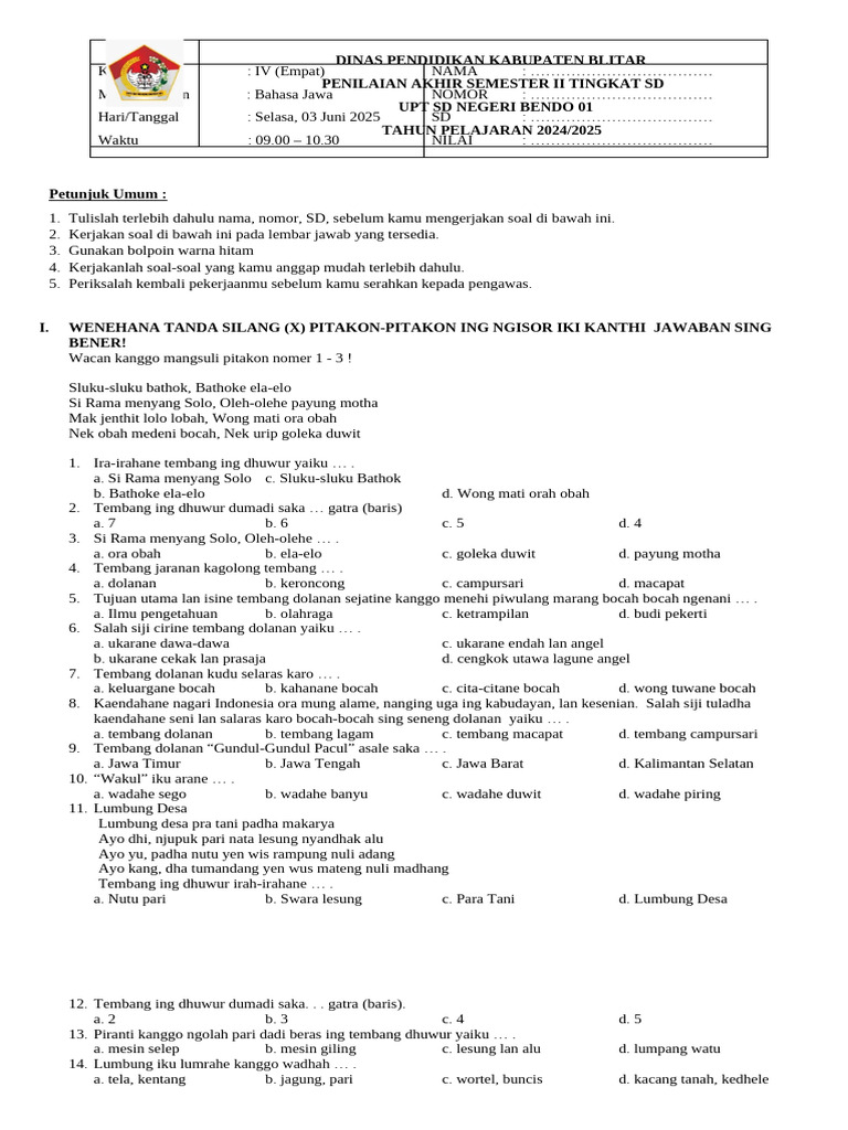 Kls 4 Bhs Jawa Sas II | PDF