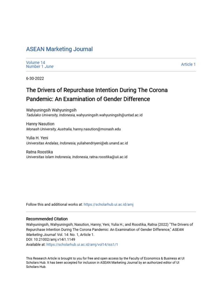 The Drivers of Repurchase Intention During The Corona Pandemic - An ...
