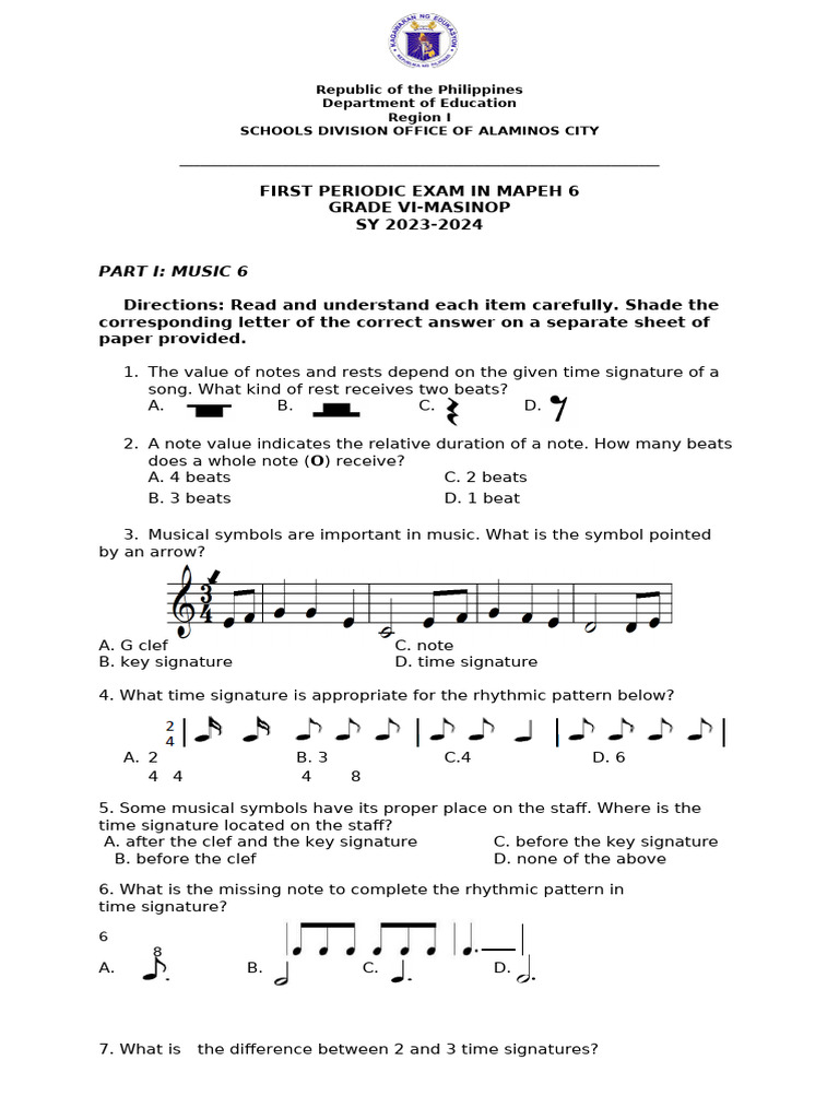 Mapeh 6 Q1 Sy 2022-2023 | PDF | Rhythm | Icon (Computing)