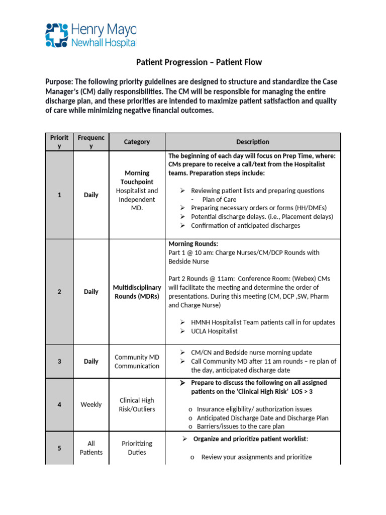 Patient Flow Guidelines for Case Managers | PDF | Patient | Health Sciences
