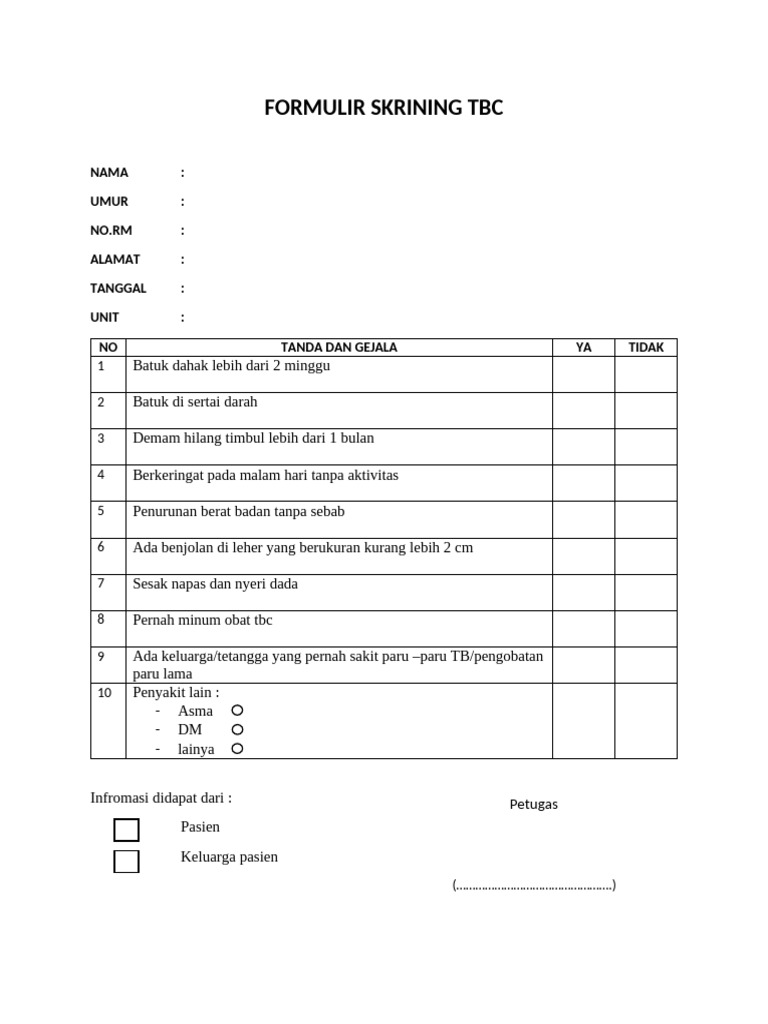 Formulir Skrining TBC | PDF