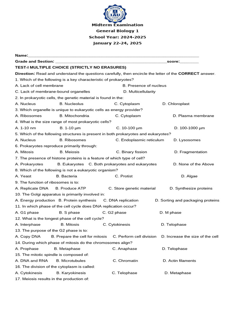 Gen-Bio 1 (Midterm 2024-2025) | PDF | Mitosis | Meiosis