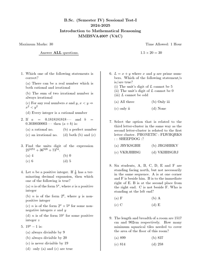 Intro to Mathematical Reasoning Test | PDF | Real Number | Mathematics