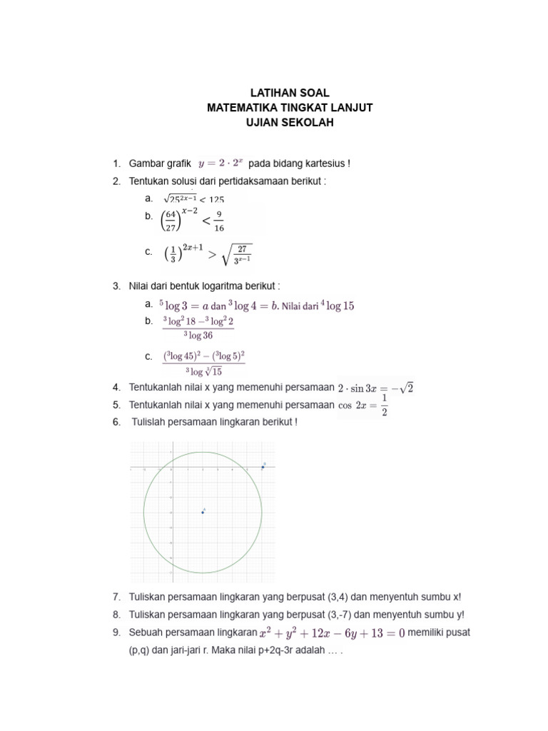 Latihan Soal Ujian Sekolah Math TL | PDF