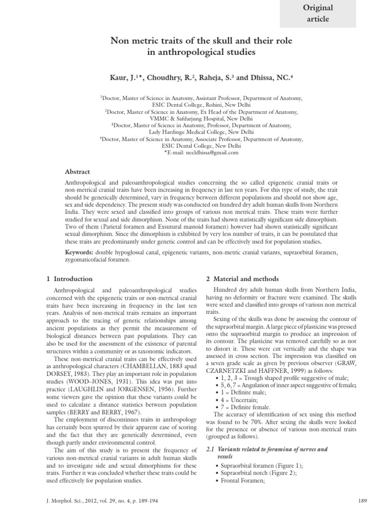 Non-Metric Cranial Traits in Anthropology | PDF | Skull | Human Head ...