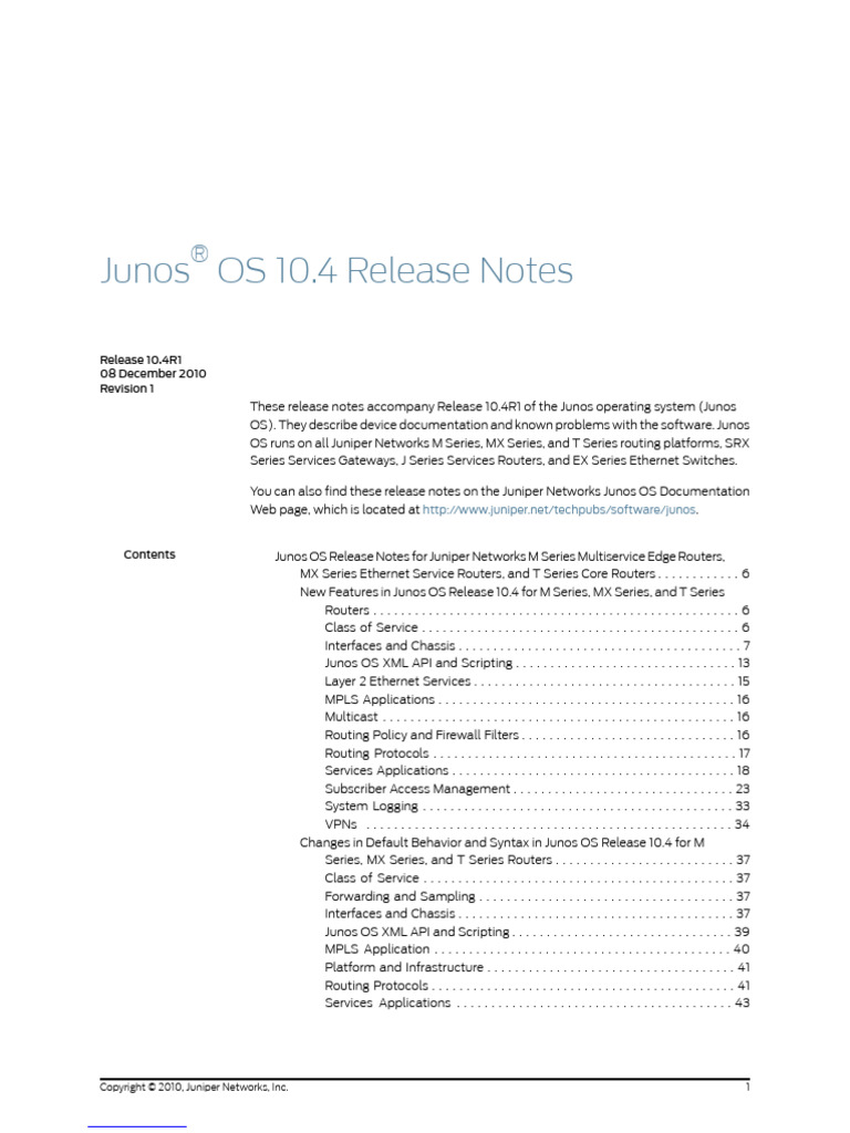 Junos Os 104 Release Notes | PDF | Computer Networking | Computer ...