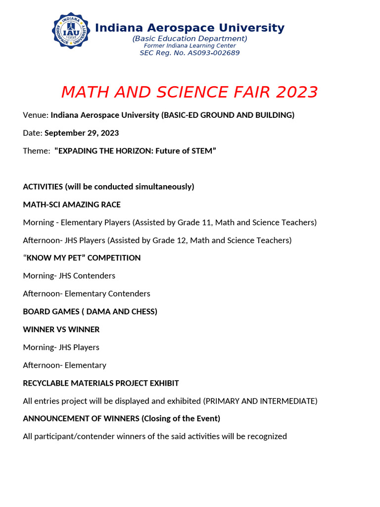 Math and Science Fair 2023. Final | PDF | Mathematics | Science