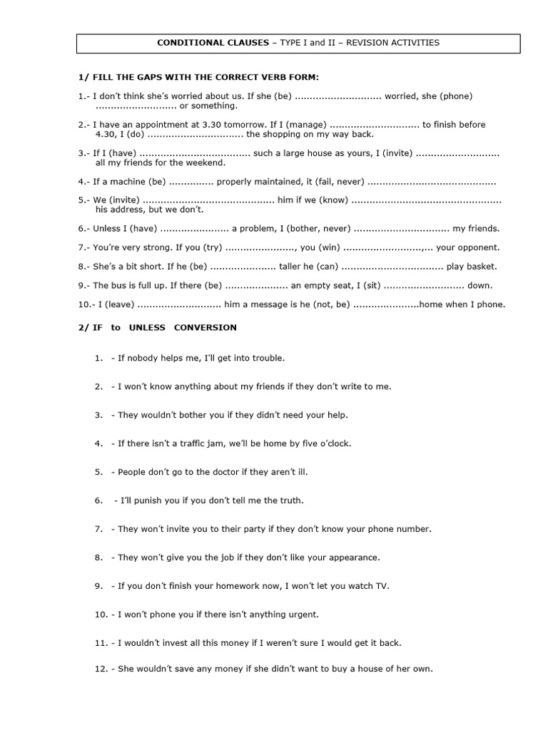 Activities - Conditionals I and II | PDF | Language Mechanics | Syntax
