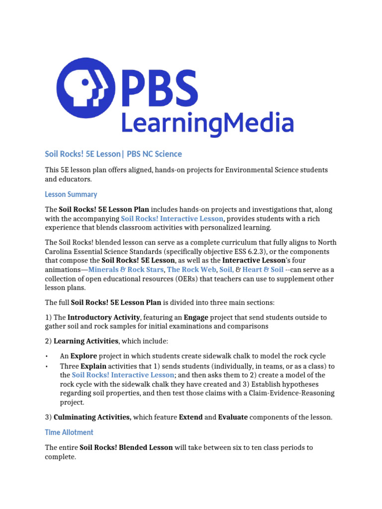 Soil Rocks 5e Lesson Pbs NC Science | PDF | Lesson Plan | Soil