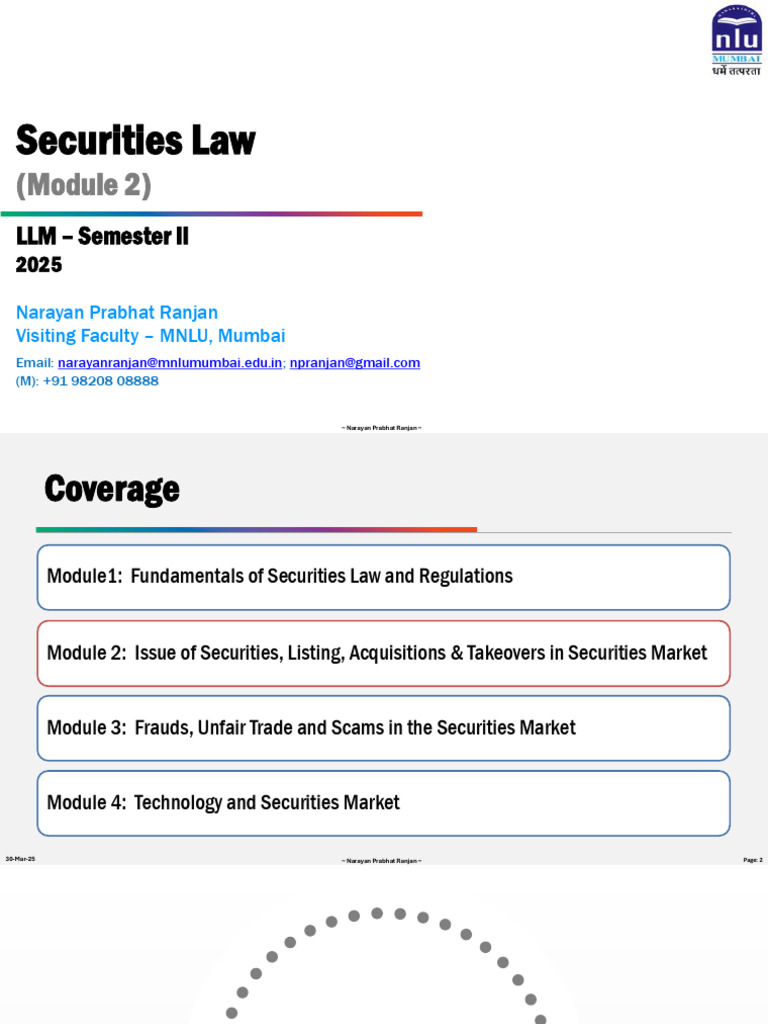 Securities Law (LLM - 2025) - Module 2 (T) | PDF | Securities (Finance) | Initial Public Offering
