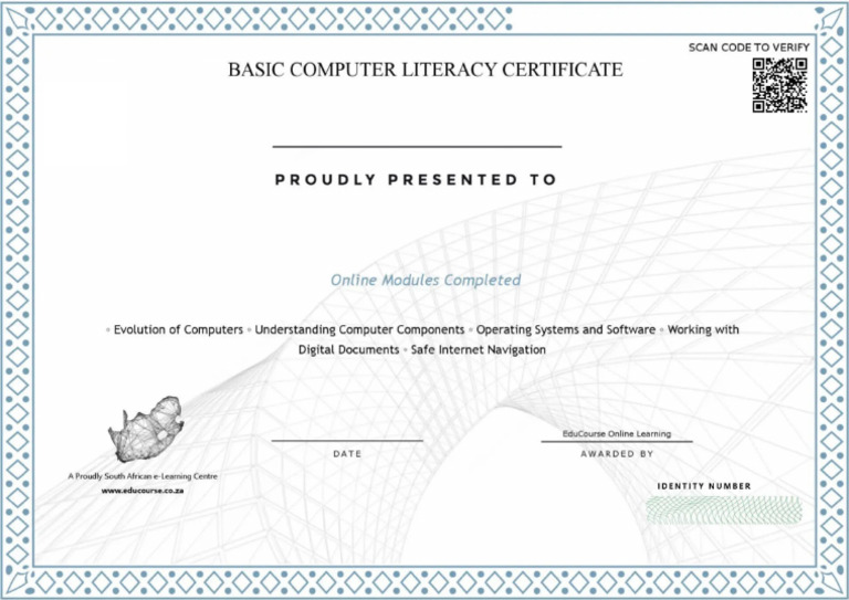 Basic Computer Course Verified Certificate - Computer Literacy ...