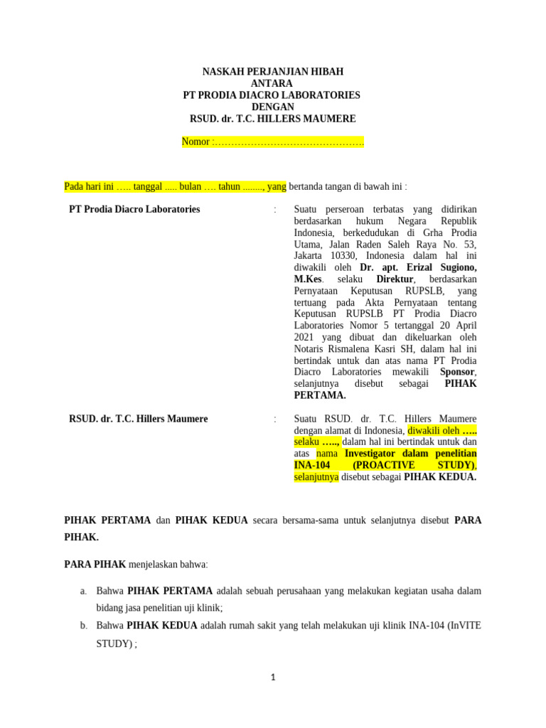 Site 700 - Draft Naskah Perjanjian Hibah - Jan 2025 | PDF