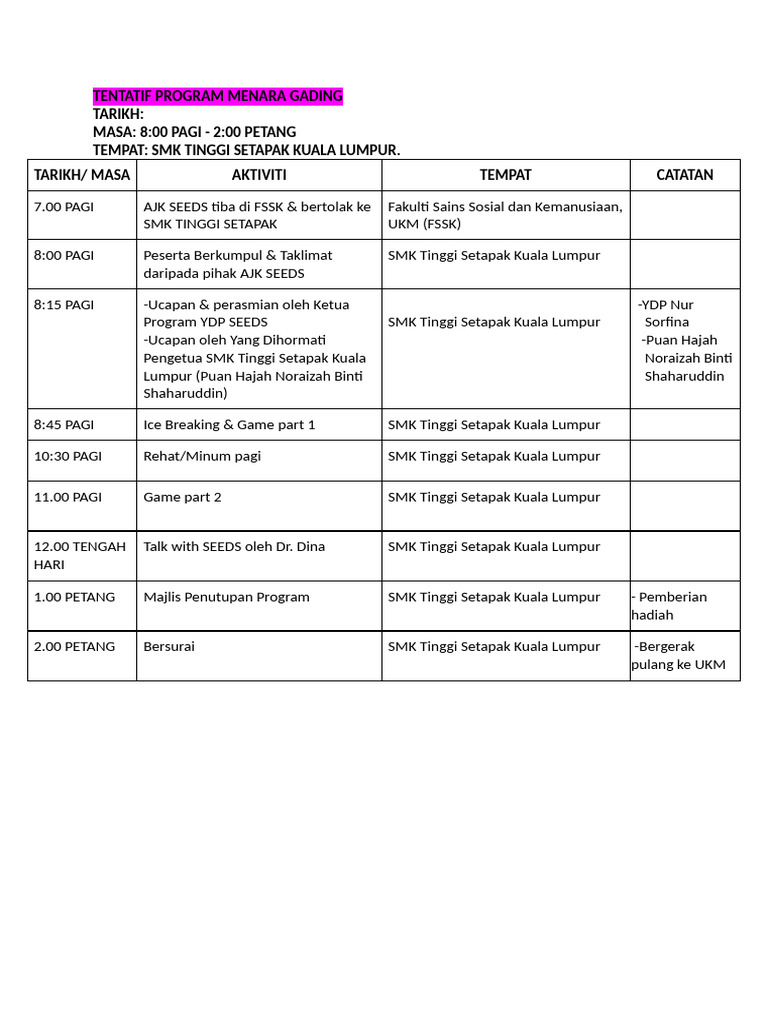 Tentatif Menara Gading 2.0 | PDF