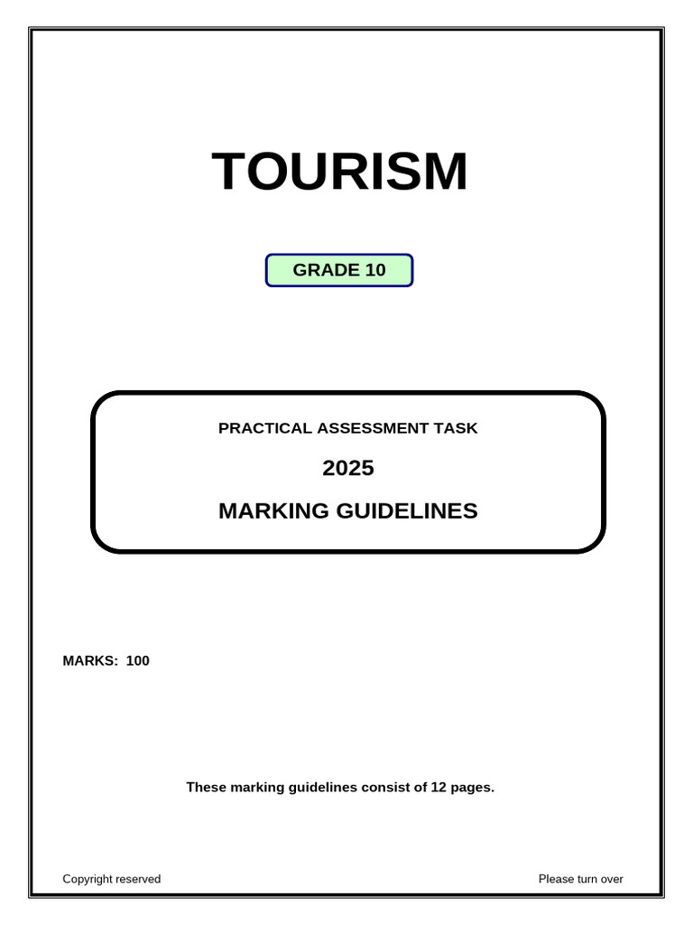 TOURISM PAT GR 10 2025 - Marking Guidelines | PDF | Drink | Horse Racing