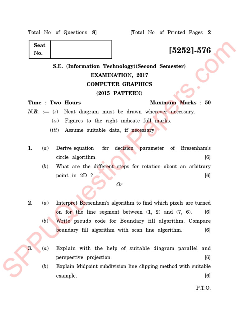 Be Information Technology Engineering Semester 4 2017 November Computer Graphics CG Pattern 2015 ...