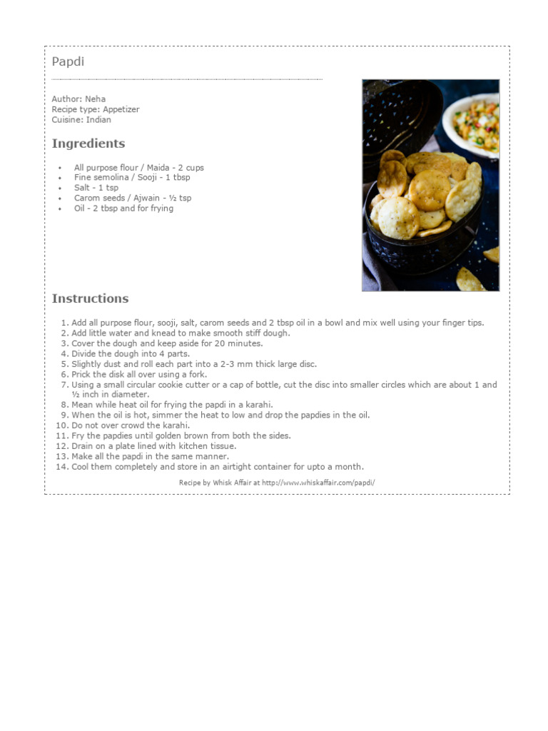 Papdi Recipe, How To Make Papdi | PDF
