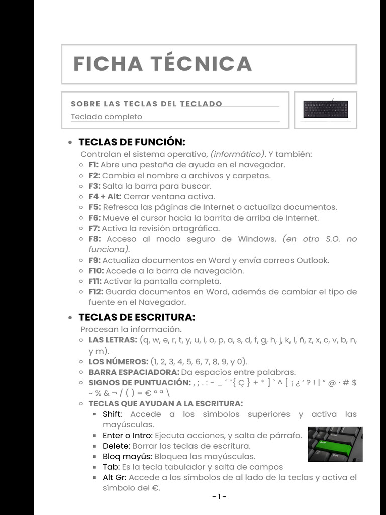 Ficha Técnica - Combinaciones Del Teclado-1 | PDF | Microsoft Windows | Ventana (informática)