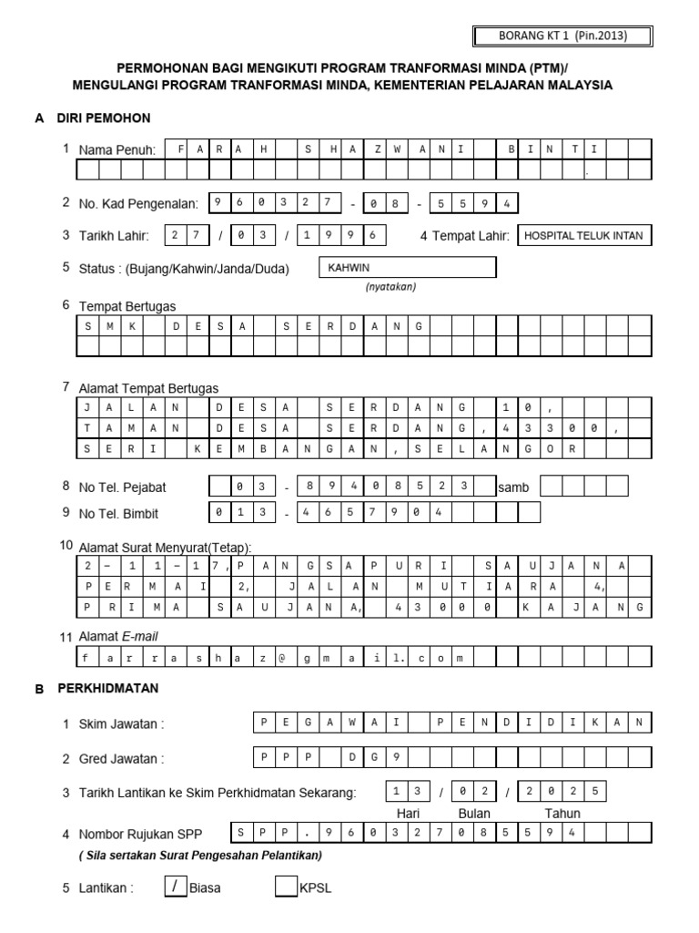 Borang Mohon PTM Kosong | PDF