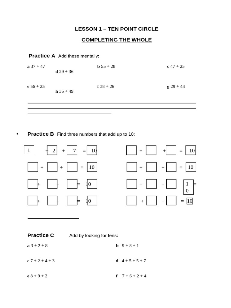 Mastering Addition with Ten Point Circle | PDF