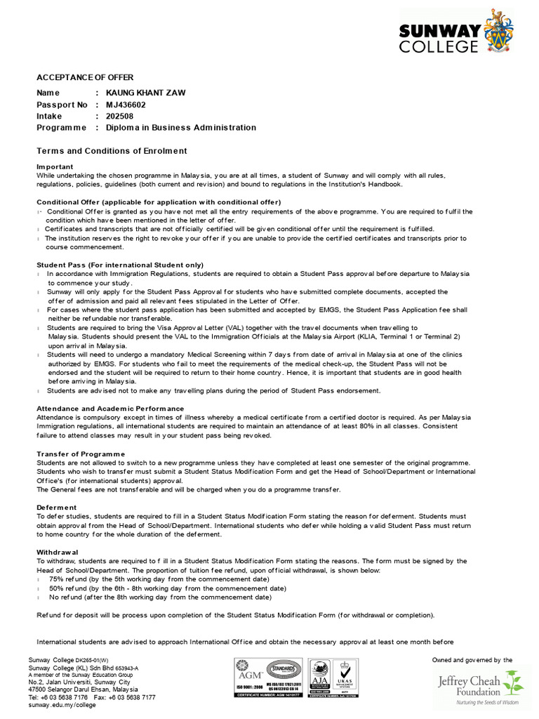 Acceptance Letter Kaung Khant Zaw 25045584 20250409145715 | PDF