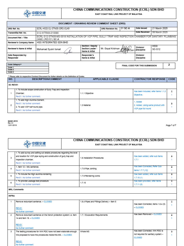 Ecrl-hssi-s1-Stn05-Drs-0149 Installation of VCP Pipe, Gully Trap and ...