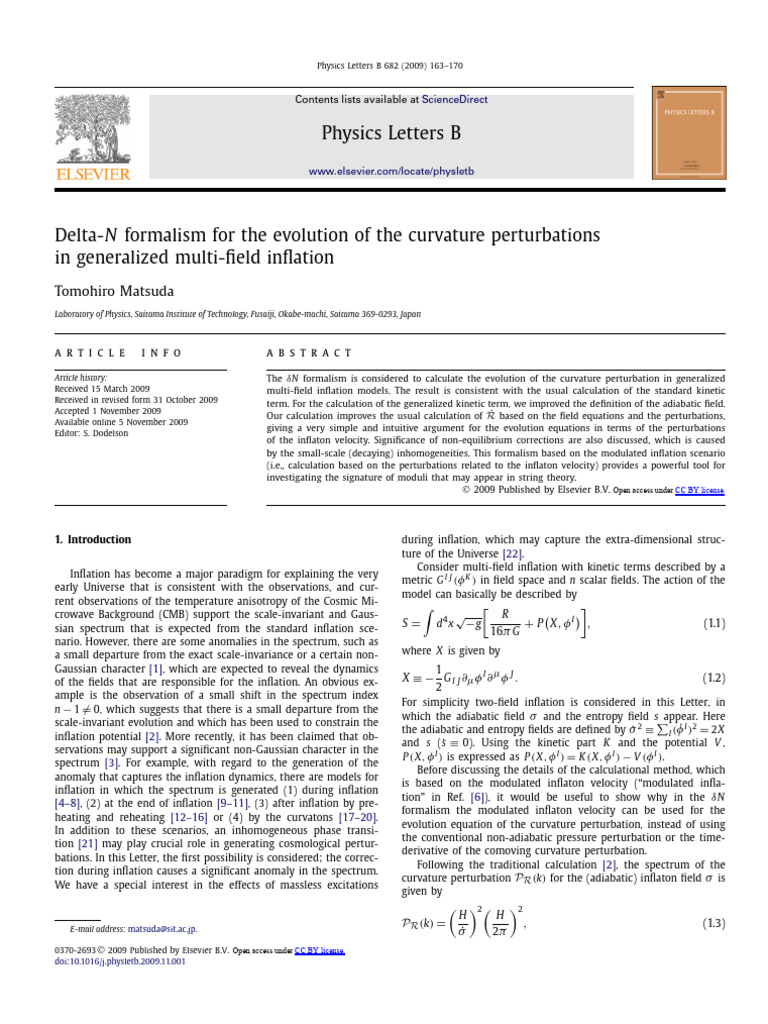 Delta-N Formalism in Multi-Field Inflation | PDF | Perturbation Theory ...