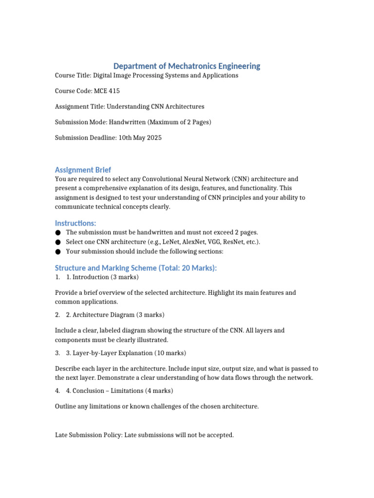 CNN Assignment Brief MCE415 | PDF