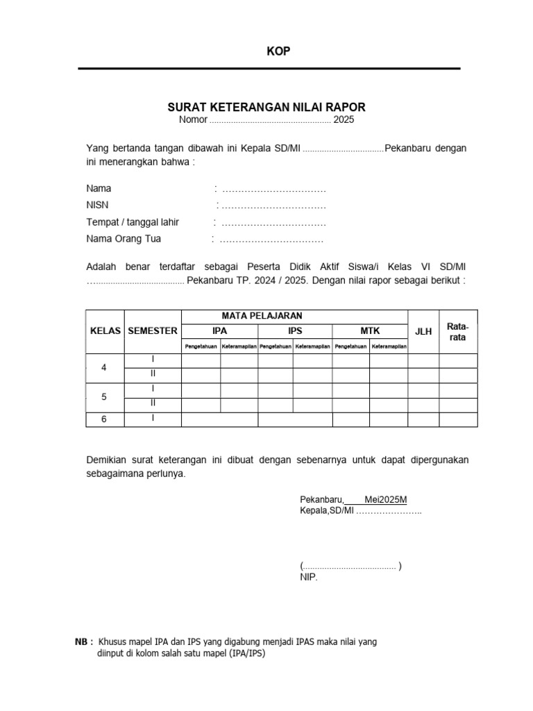 Update Surat Keterangan Nilai Rapor | PDF