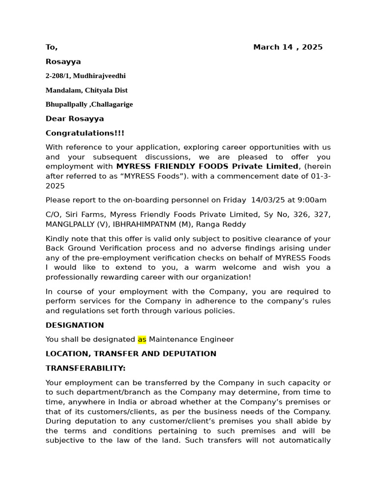 ROsyya Appointment Letter | PDF | Trade Secret | Intellectual Property