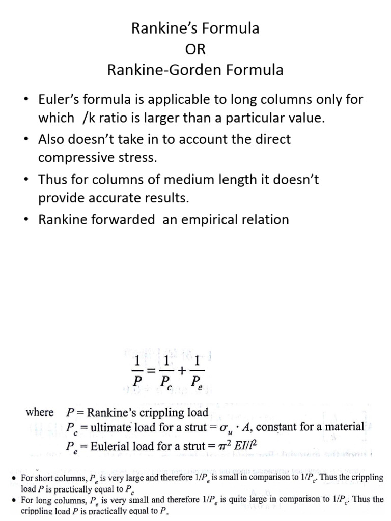 Rankine's Formula for Column Stability | PDF
